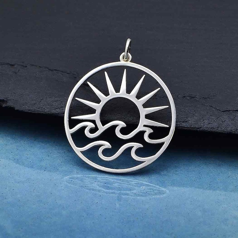 Sterling Silver Sun Pendant .925 Sterling Silver Sun and Waves - Etsy