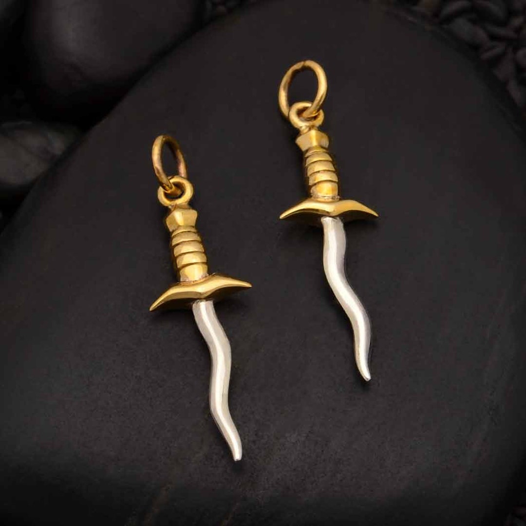 Wavy Dagger Charm Sterling Silver With Bronze Handle Sword Pendant ...
