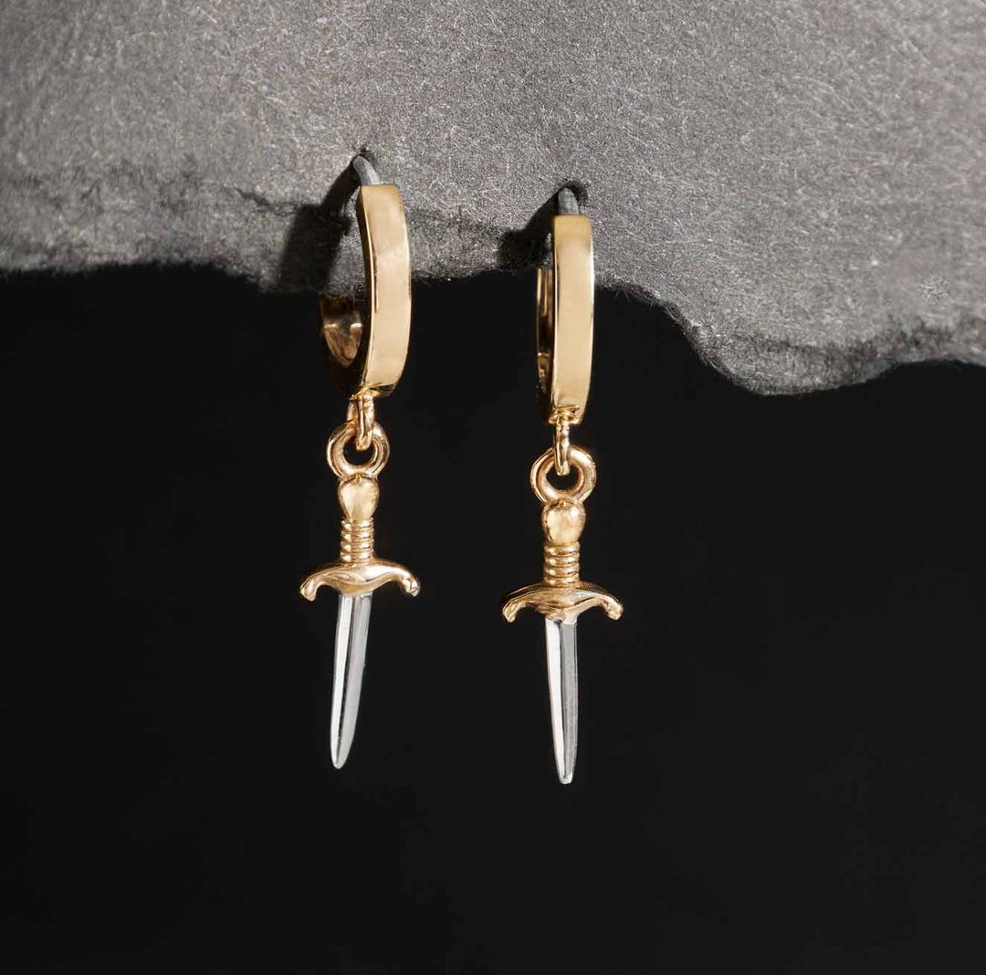 Tiny Dagger Earrings Mixed Metal Mini Sword Charm Dangle Earrings or ...