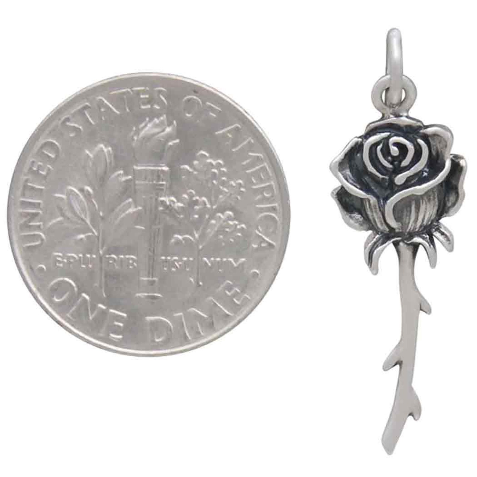 Sterling Silver Rose Charm. 925 Sterling Silver Rose With Stem Charm ...