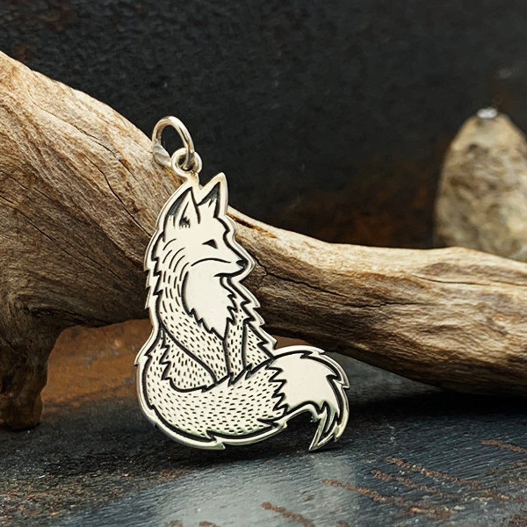Sterling Silver Etched Fox Charm. 925 Solid Sterling Silver Fox Pendant ...