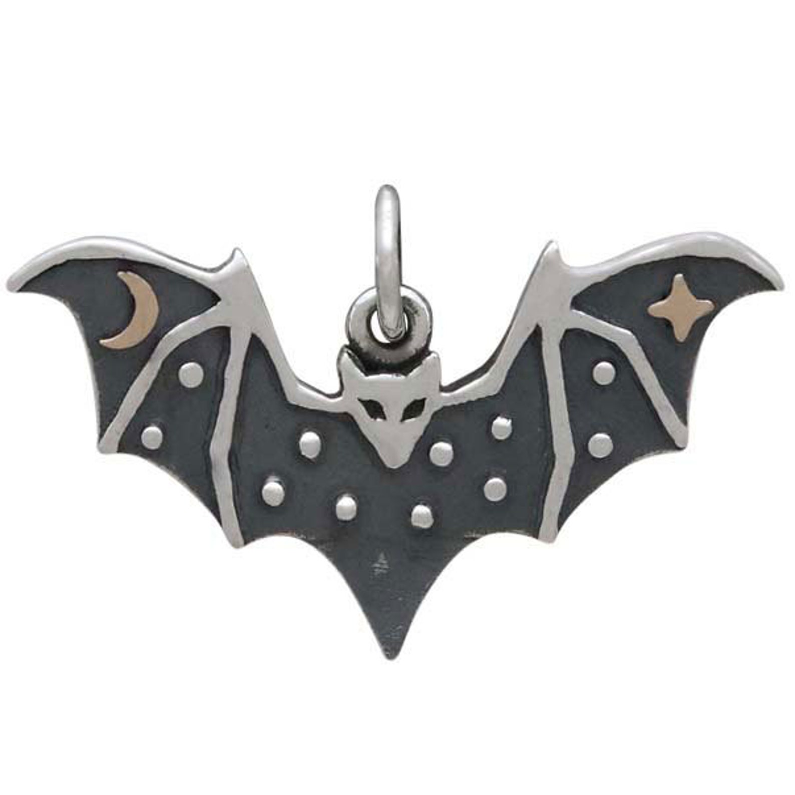 Sterling Silver Bat Charm. Bat Pendant With Bronze Moon and Star ...