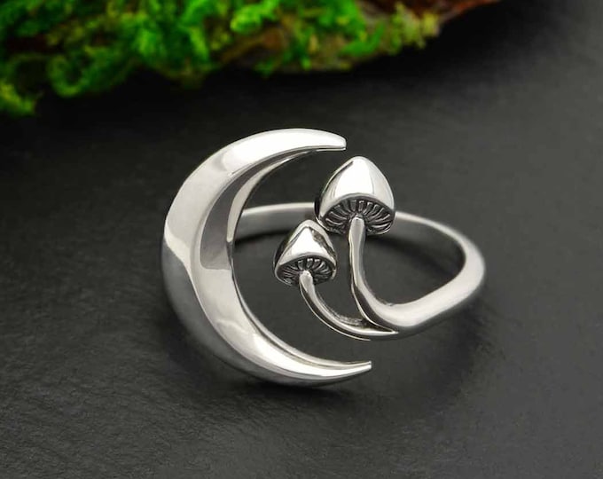 Mushroom Ring Moon and Mushrooms .925 Sterling Silver Mushroom - Etsy