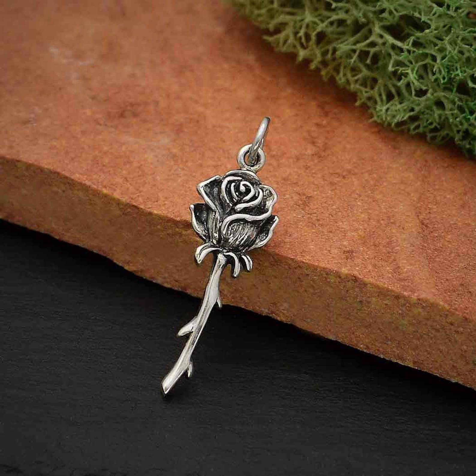 Sterling Silver Rose Charm. 925 Sterling Silver Rose With Stem Charm ...