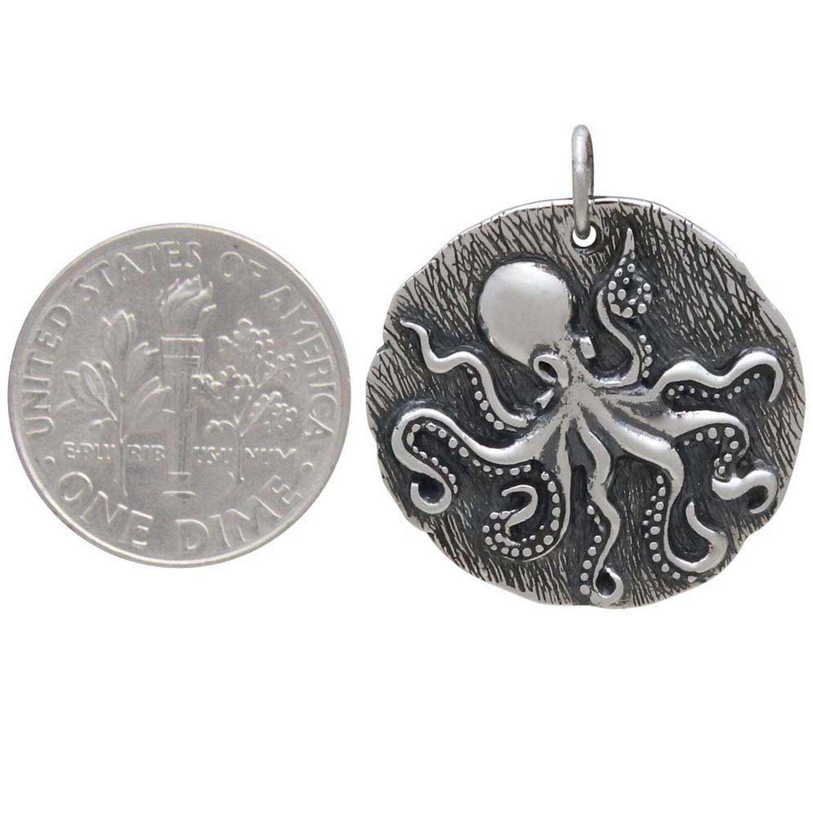 Sterling Silver Octopus Charm .925 Sterling Silver Octopus Coin Pendant ...