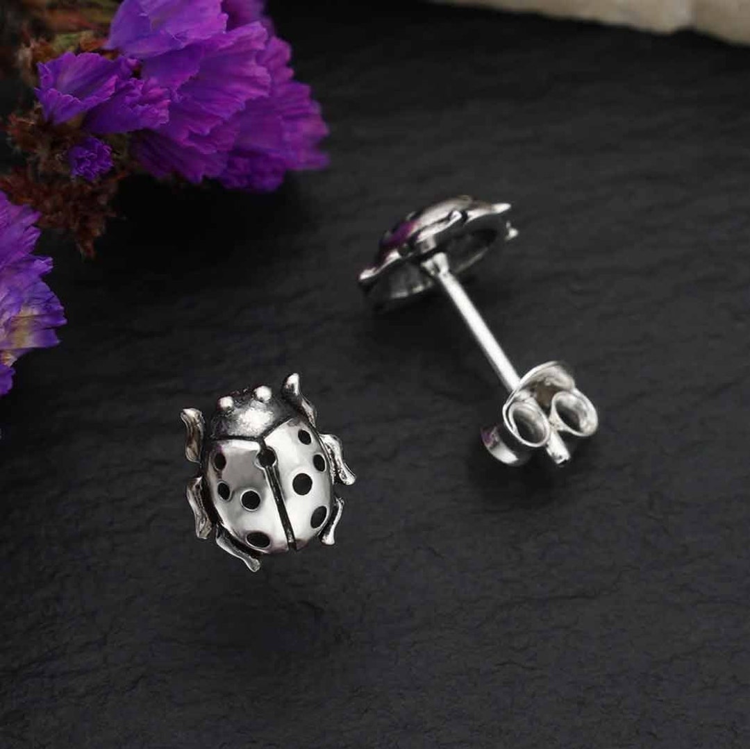 Ladybug Studs .925 Sterling Silver Lady Bug Beetle Post Earrings - Etsy