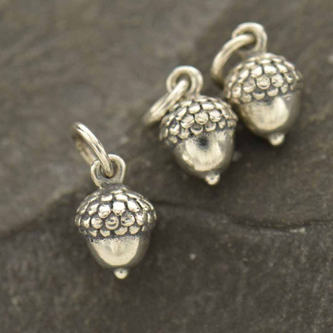 Tiny Acorn Charm 925 Sterling Silver Mini Acorn or Oak Leaf Mini Charms ...