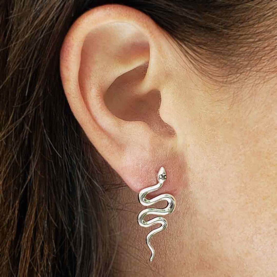 Sterling Silver Snake Long Stud Earrings .925 Sterling Silver Snake ...