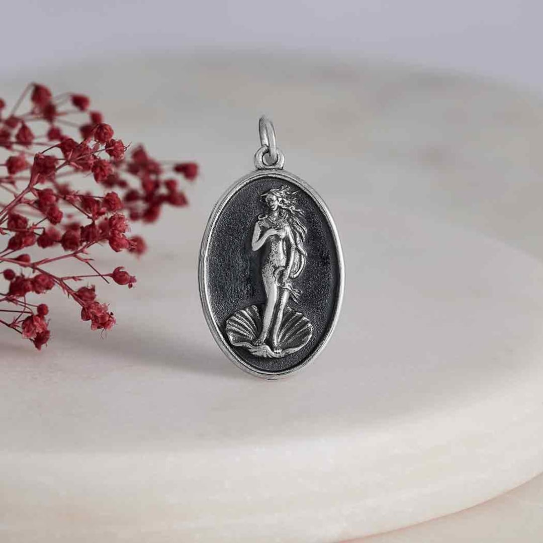 Birth of Venus Charm 925 Solid Sterling Silver Oval Pendant 26mm X 14mm ...