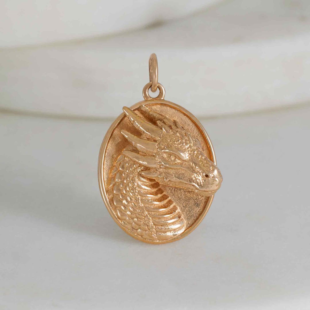 Gold Dragon Oval Pendant Solid Bronze Dragon Charm 16mm - Etsy
