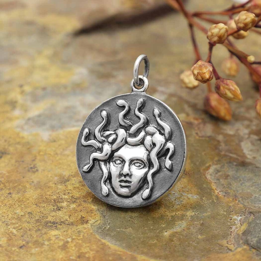 Medusa Charm 925 Sterling Silver Coin Charm Necklace Round Medusa Coin ...