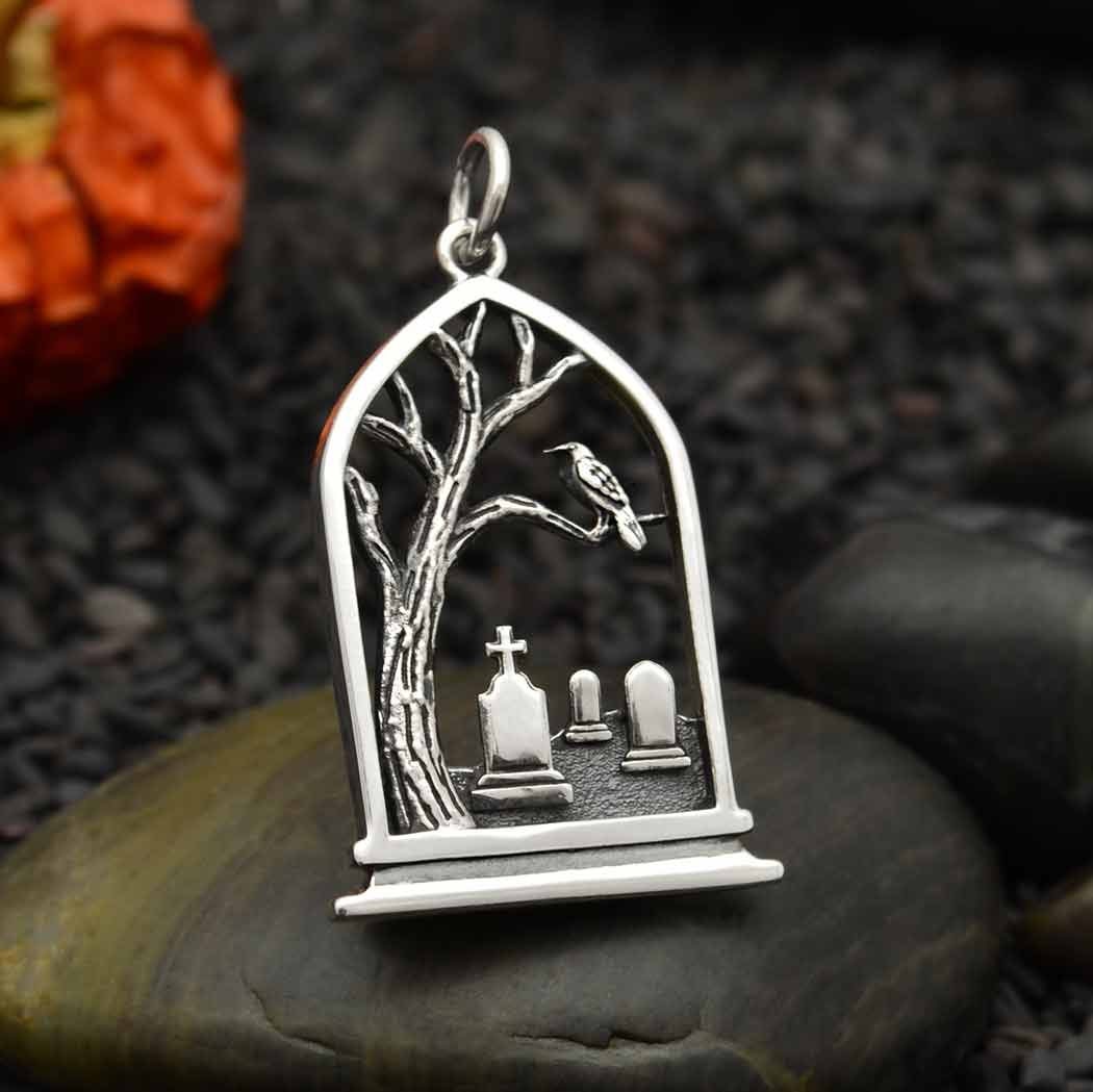 Graveyard Pendant 925 Sterling Silver Graveyard Necklace Sterling ...