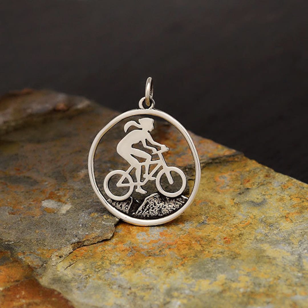 Mountain Biking Charm Sterling Silver .925 Mountain Biker Girl Charm ...