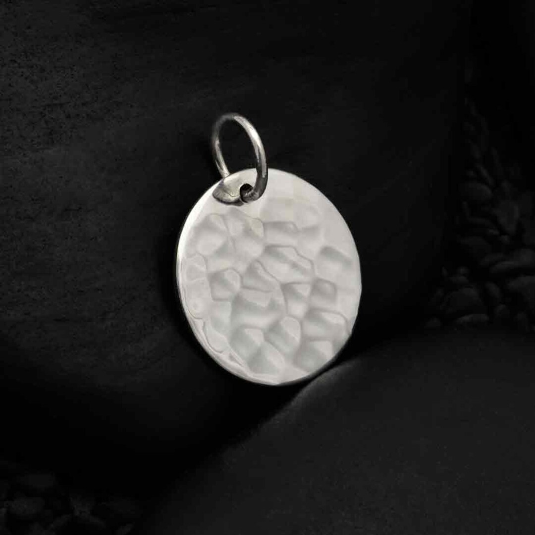 Hammered Round Charm. 925 Sterling Silver Round Hammered Pendant 15mm ...