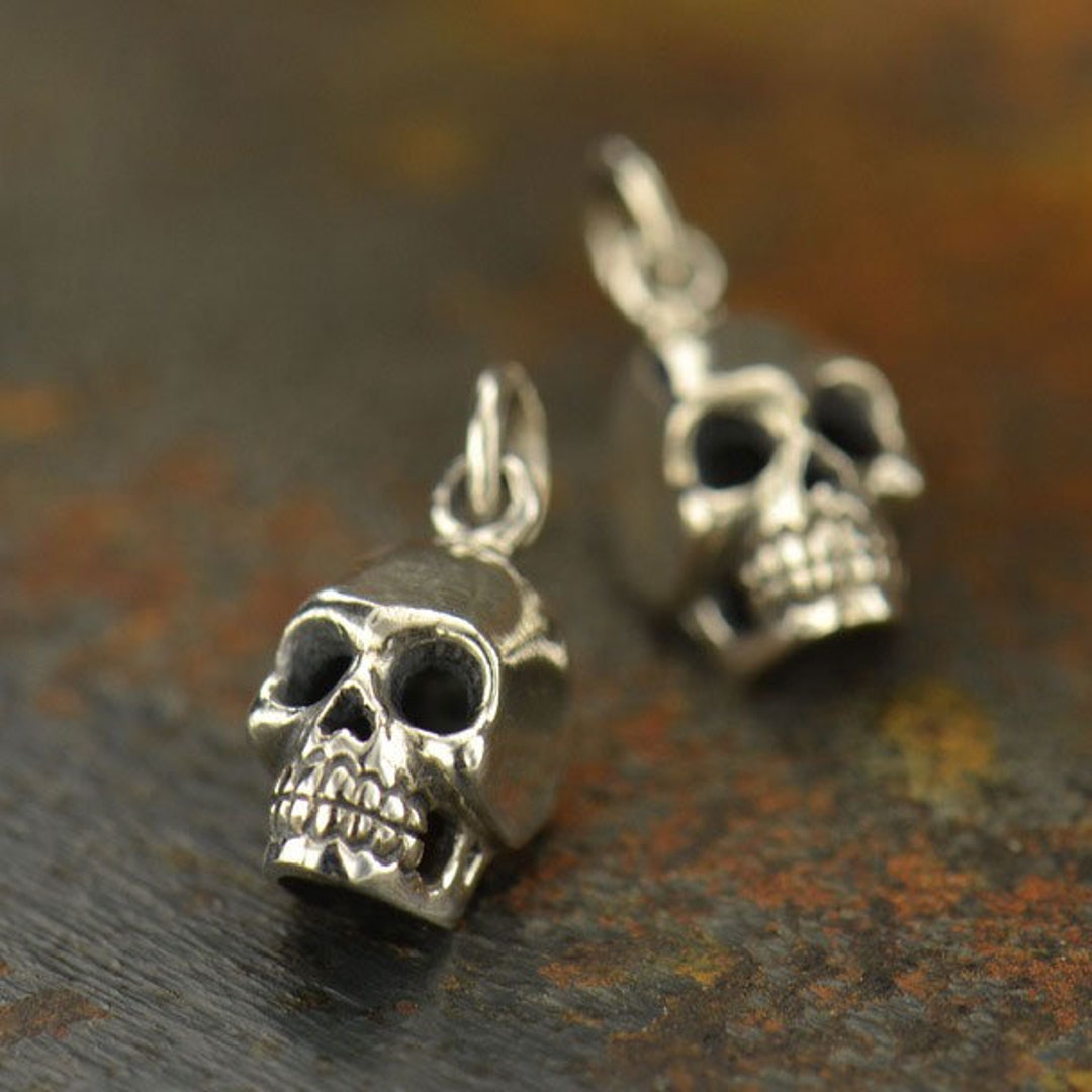 Skull Charm Necklace Charm .925 Sterling Silver Skull Charm Solid ...