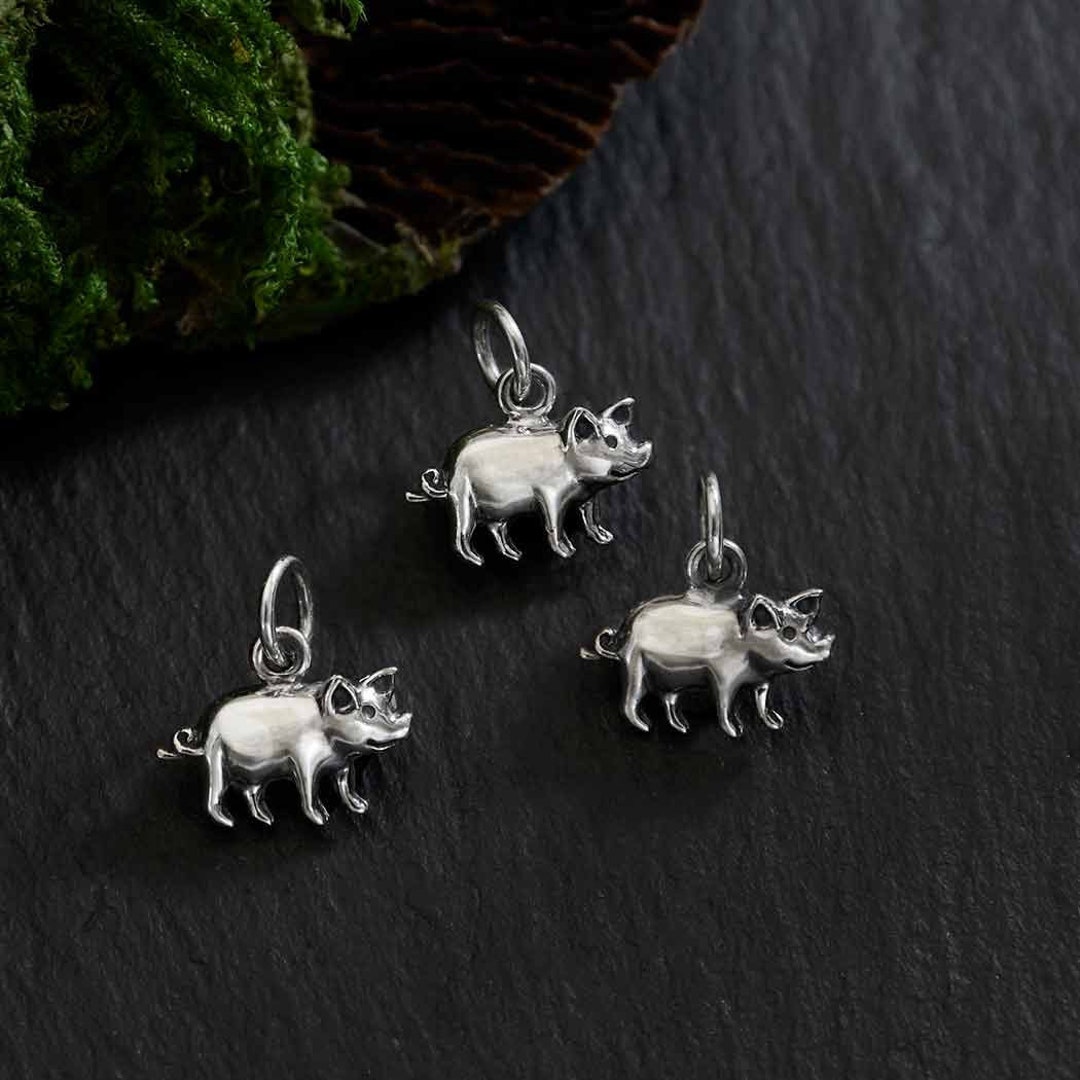 Tiny Pig Charm 925 Sterling Silver Mini Pig Charm Dainty Pig Charm or ...