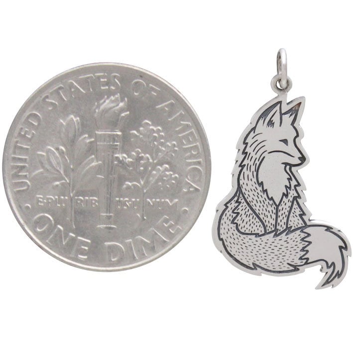 Sterling Silver Etched Fox Charm. 925 Solid Sterling Silver Fox Pendant ...