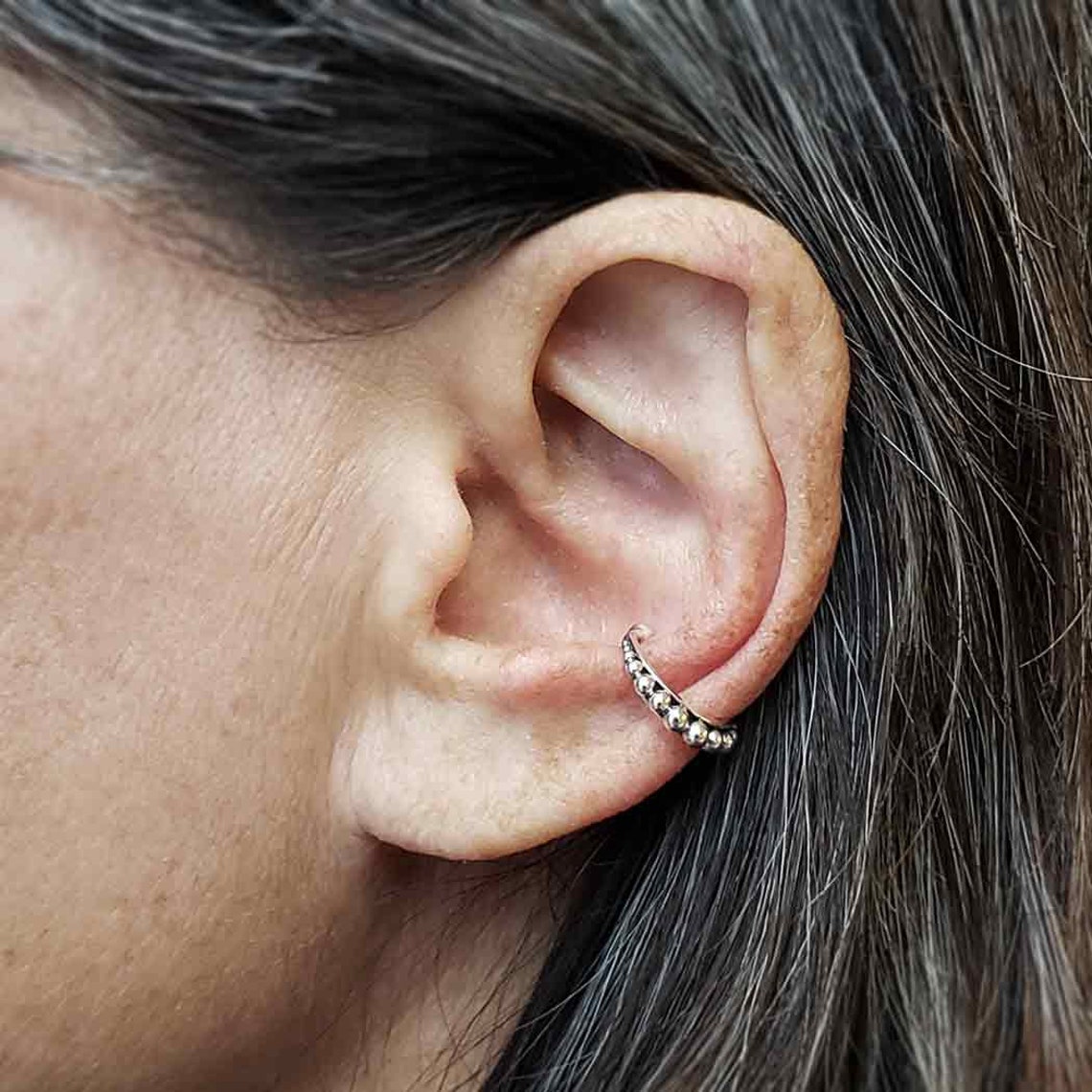 Sterling Silver Ear Cuff Granulated 14mm Solid Sterling Silver Ear ...