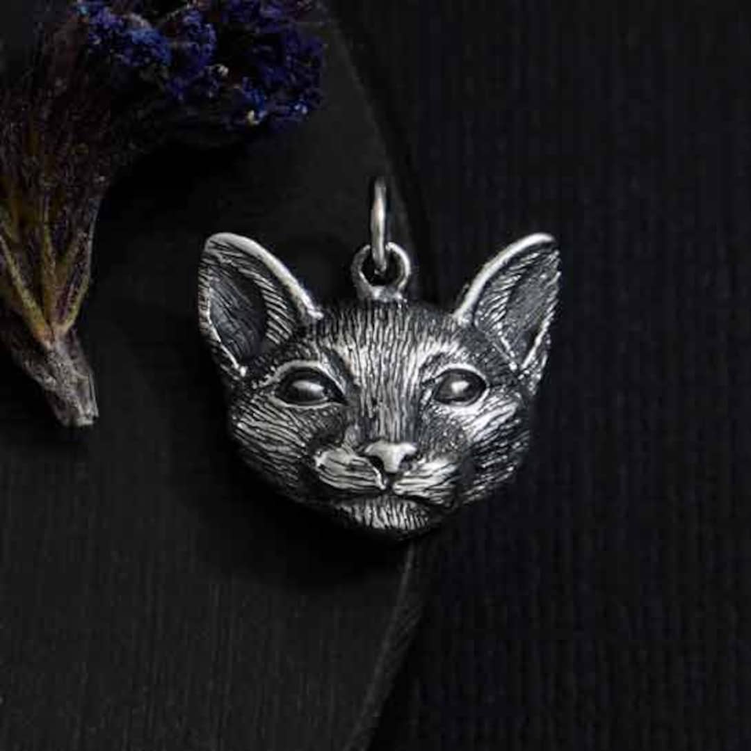 Cat Pendant 925 Sterling Silver Cat Face Charm or Studs or Ring ...