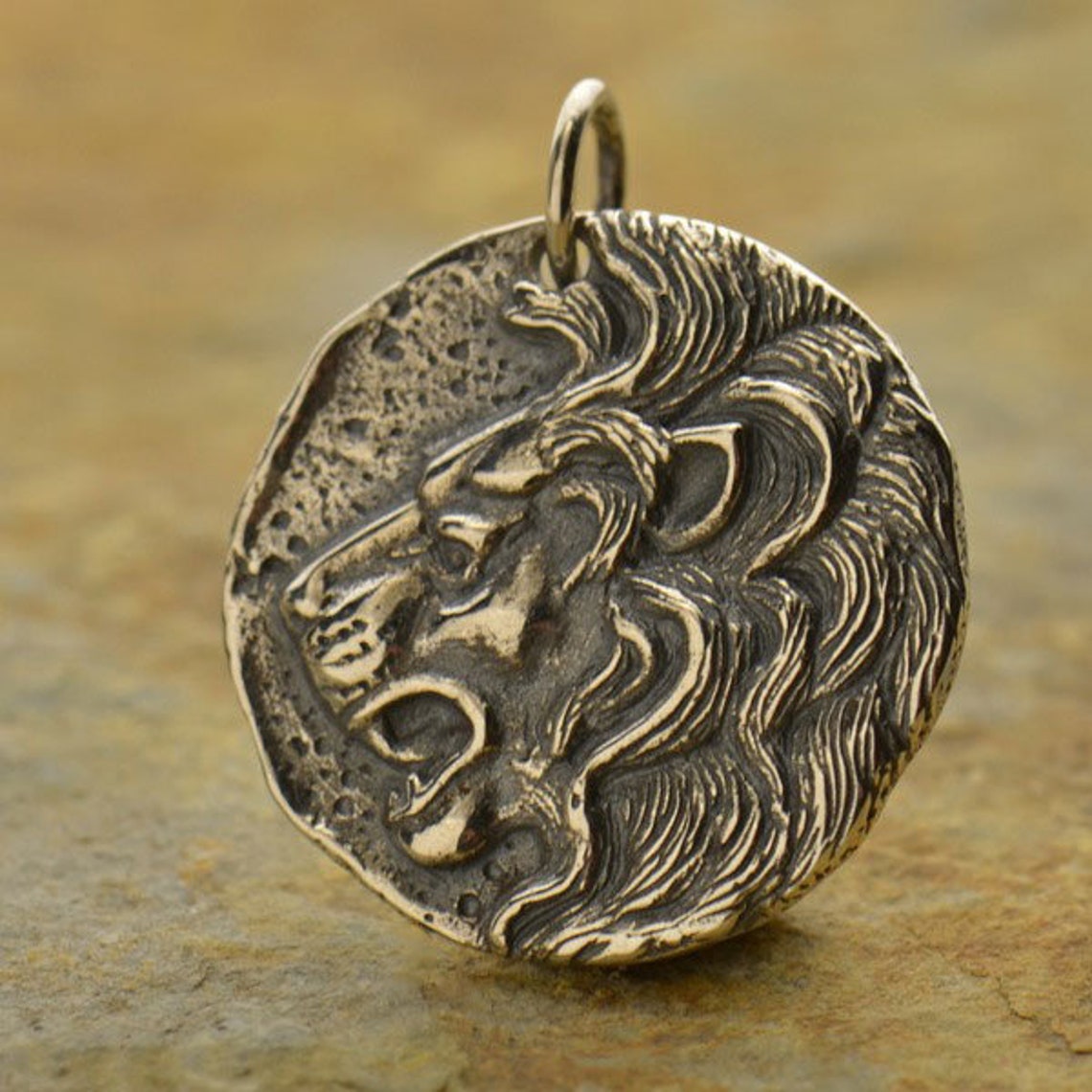 Lion Necklace Solid 925 Sterling Silver Round Lion Charm - Etsy