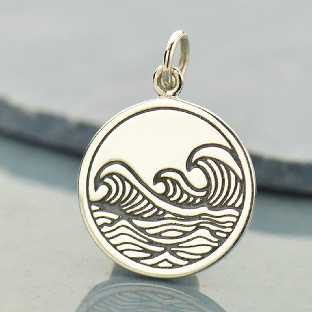 Sterling Silver Ocean Waves Charm. 925 Solid Sterling Silver Ocean Wave ...