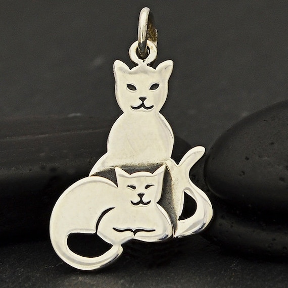 Sterling Silver Cat Charm .925 Sterling Silver Two Cats Charm. - Etsy
