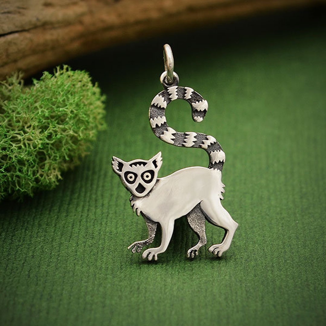 Lemur Charm Necklace 925 Sterling Silver Lemur Pendant. Silver Lemur ...