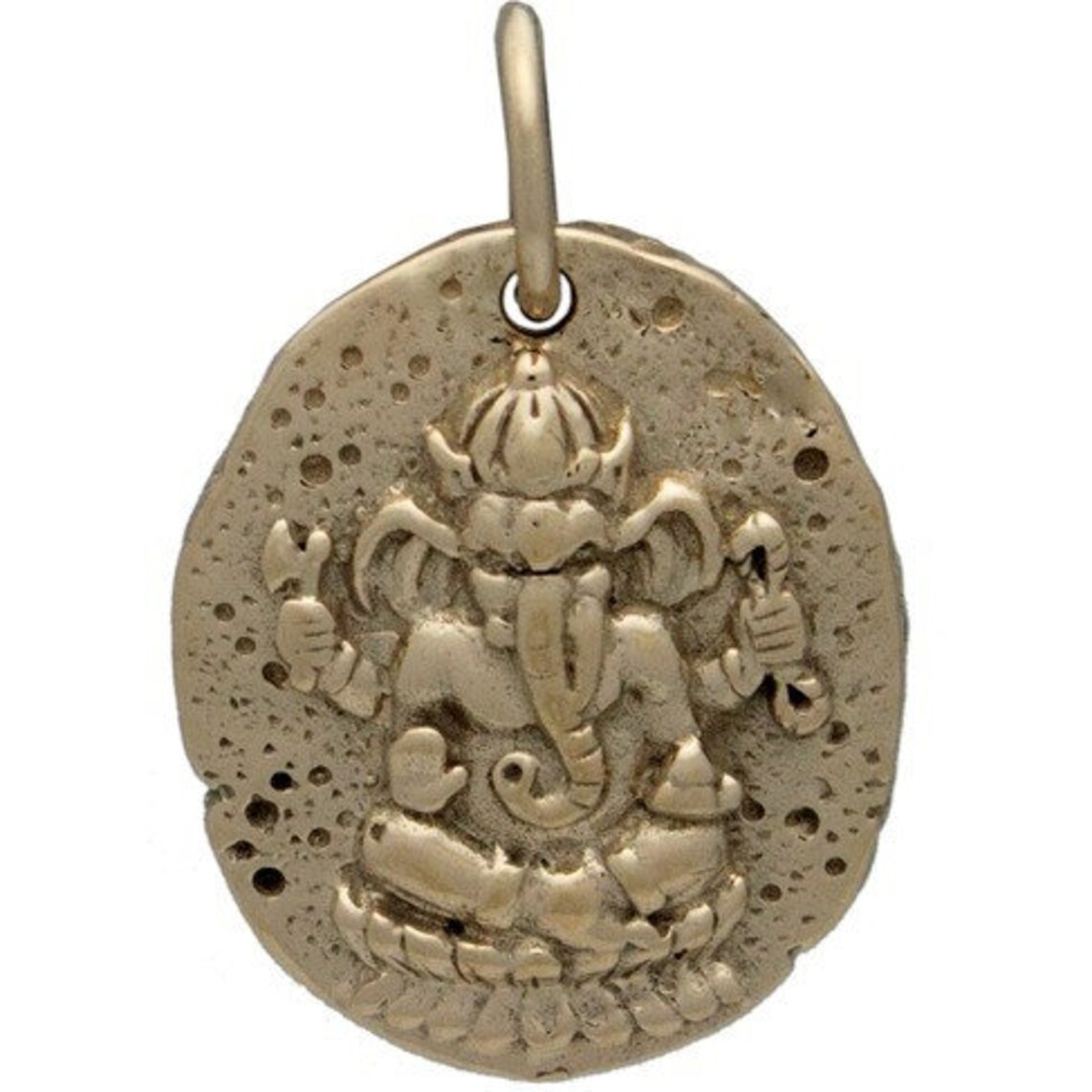 Gold Ganesh Necklace Solid Bronze Round Ganesha Charm on 14K Gold ...