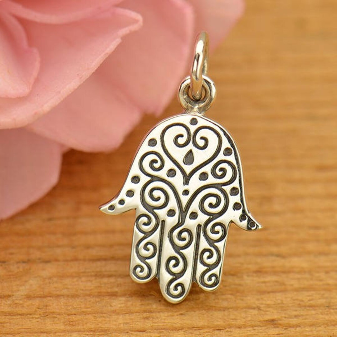 Sterling Silver Hamsa Hand Etched Charm. Hamsa Hand Heart Etched. 925 ...