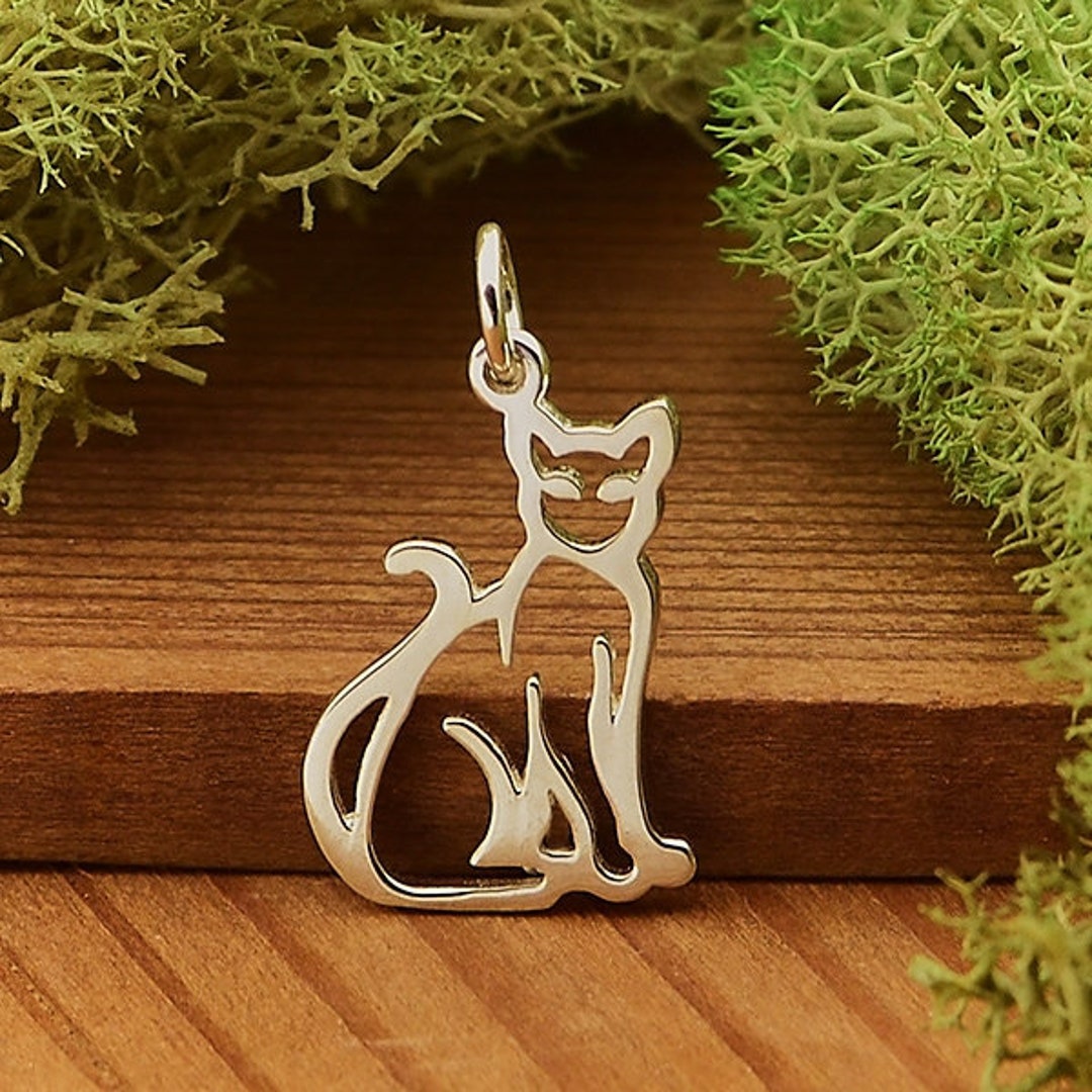 Cat Charm Sterling Silver. Cat Outline Charm. 925 Sterling Silver Cat ...