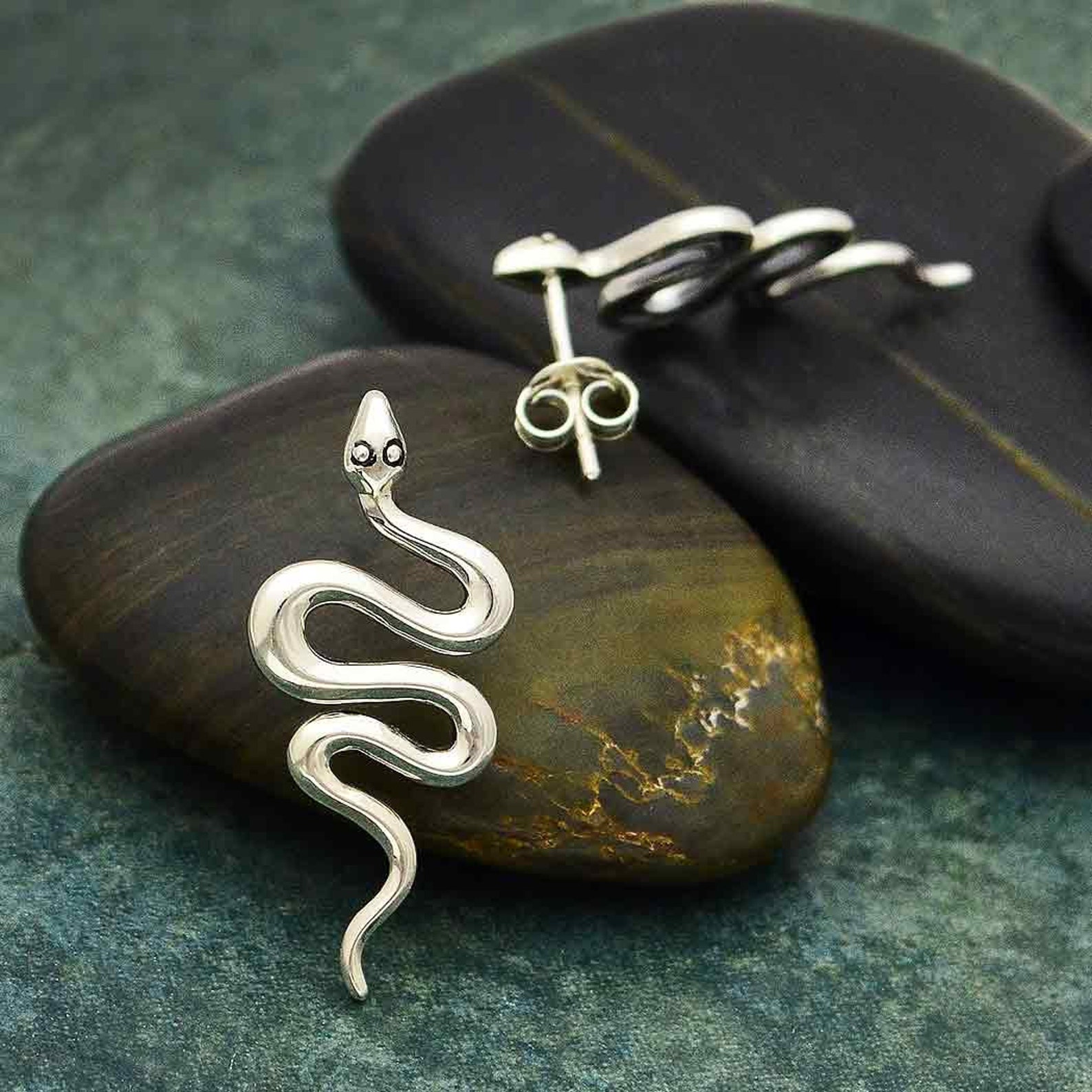Sterling Silver Snake Long Stud Earrings .925 Sterling Silver | Etsy