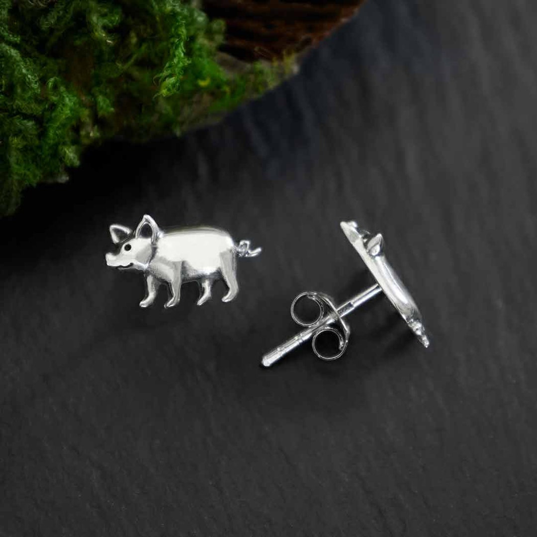 Pig Earrings Tiny Pigs 925 Sterling Silver Mini Pig Charm Dainty Pig ...