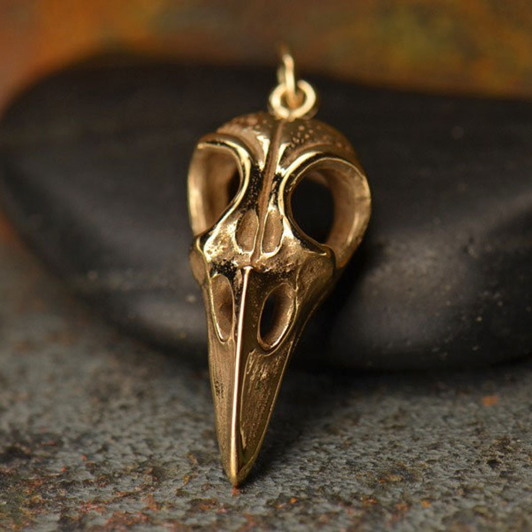 Raven Skull Pendant. Solid Bronze Talon Pendant. Gold Raven Skull ...