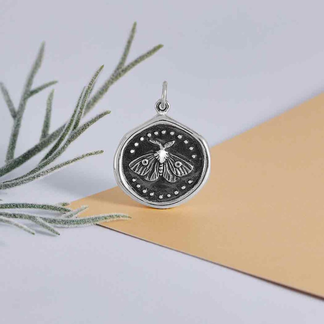Wax Seal Moth Charm 925 Sterling Silver Wax Seal Charm Necklace Round ...