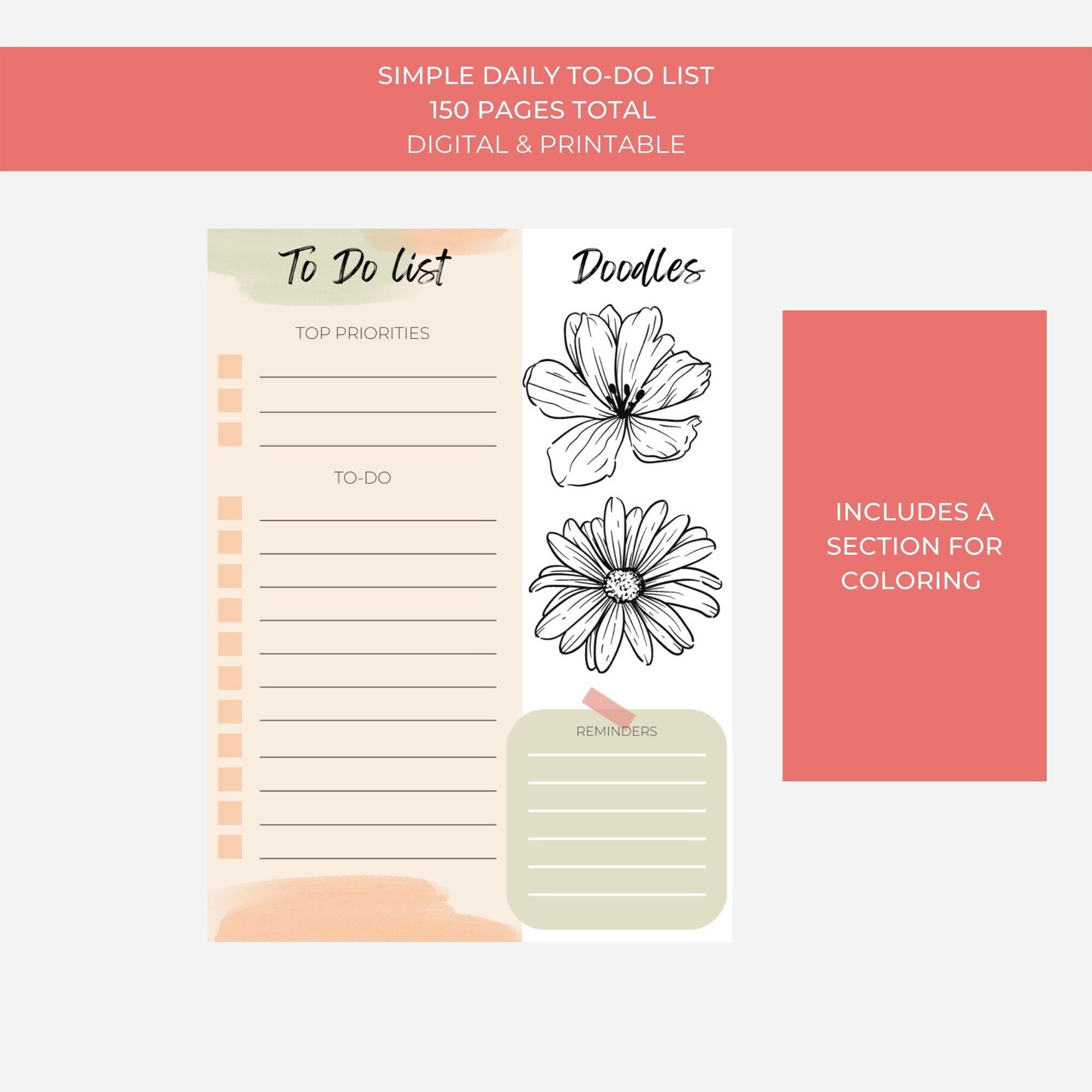 Digital to Do List, To-do List, Printable, Goodnotes, Doodles, Coloring ...