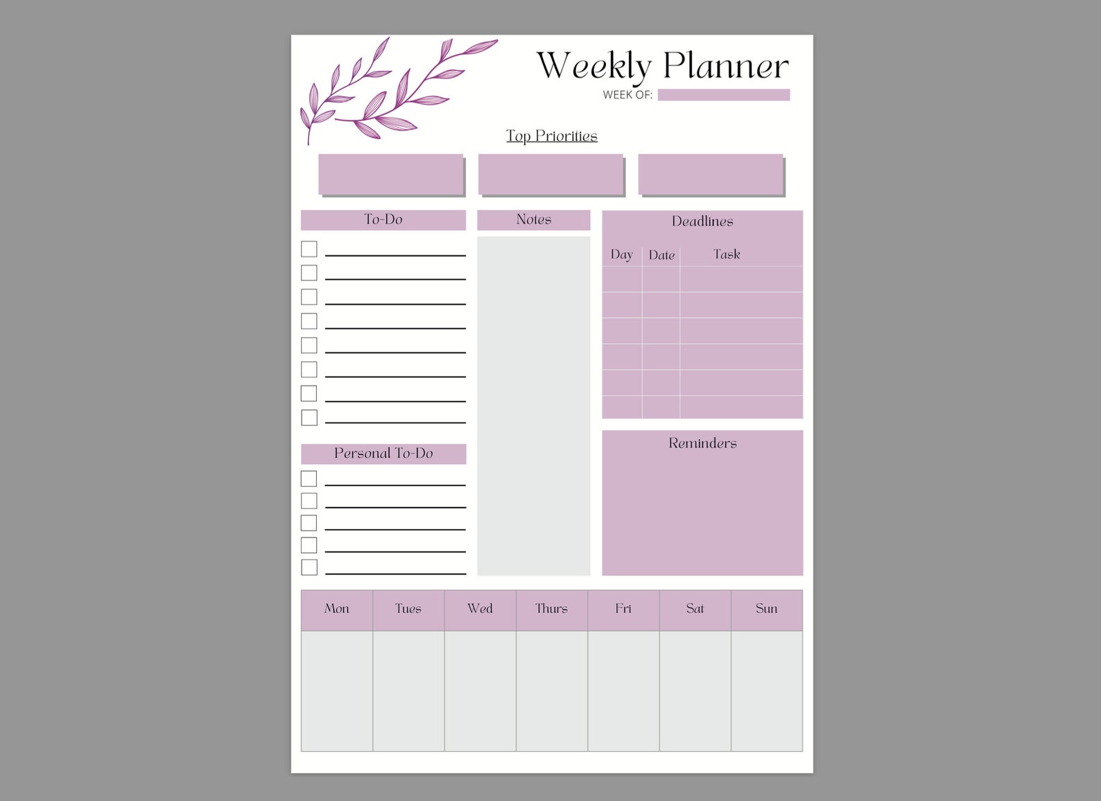 Weekly Planner, Goodnotes, Single Page Planner, Printable, Student ...
