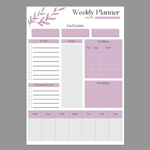 Weekly Planner, Goodnotes, Single Page Planner, Printable, Student ...
