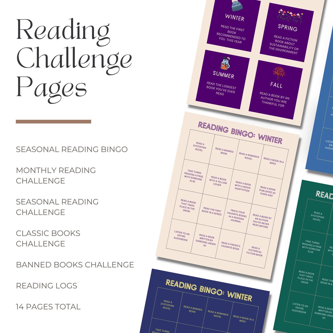 Printable Reading Challenge Pages- Digital Reading Log & Games - Etsy