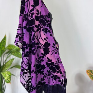 Purple Velvet Scarf, Floral Velvet Shawl, Fringe Velvet Shawl, Velvet ...
