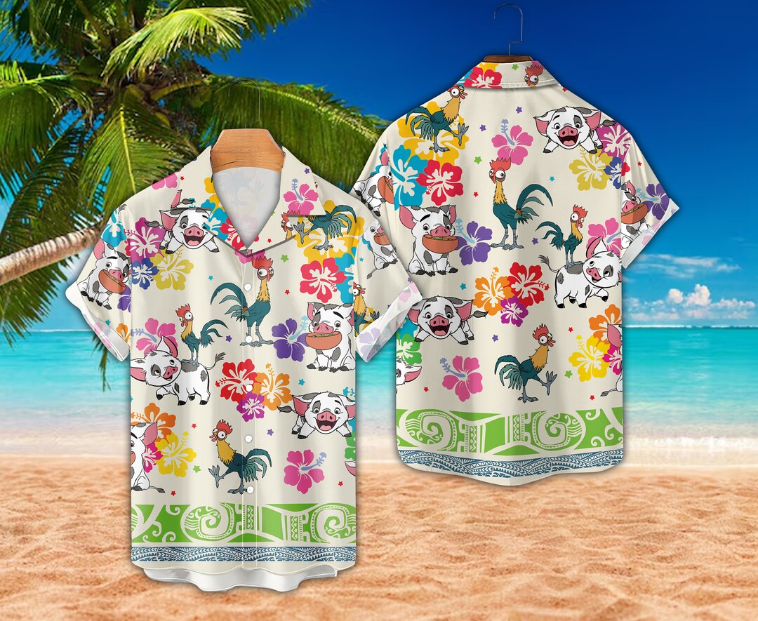 Ddisney Heihei and Maui Pua Hawaiian Shirt Summer Trip Floral Moana ...