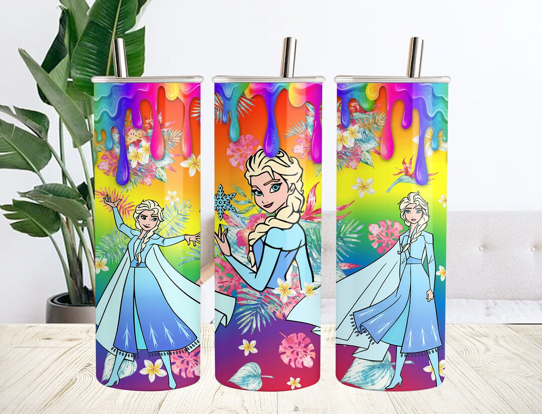 Color Brush Dripping Ddisney Princess Elsa Frozen 20oz Skinny Tumbler ...