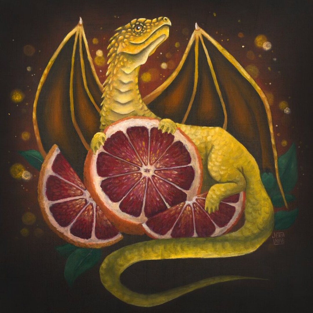 Dragon Fruit - Print! Medieval Fantasy Magic Grapefruit Dragon Cute ...