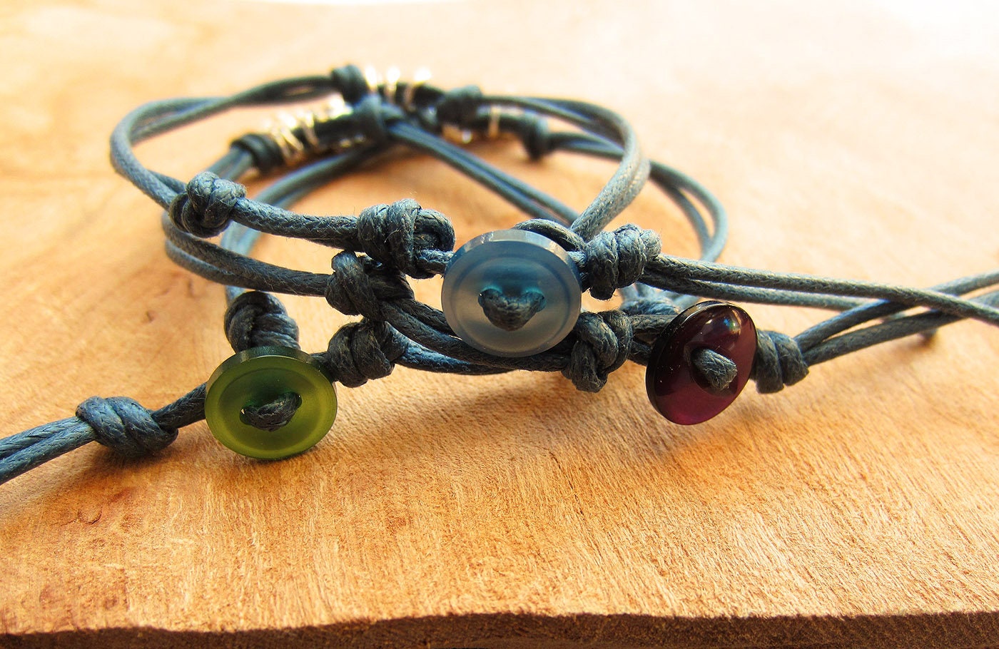 Set of 3 Musketeers Bracelets, Hand Woven Denim Blue Cotton Cord, 3 ...