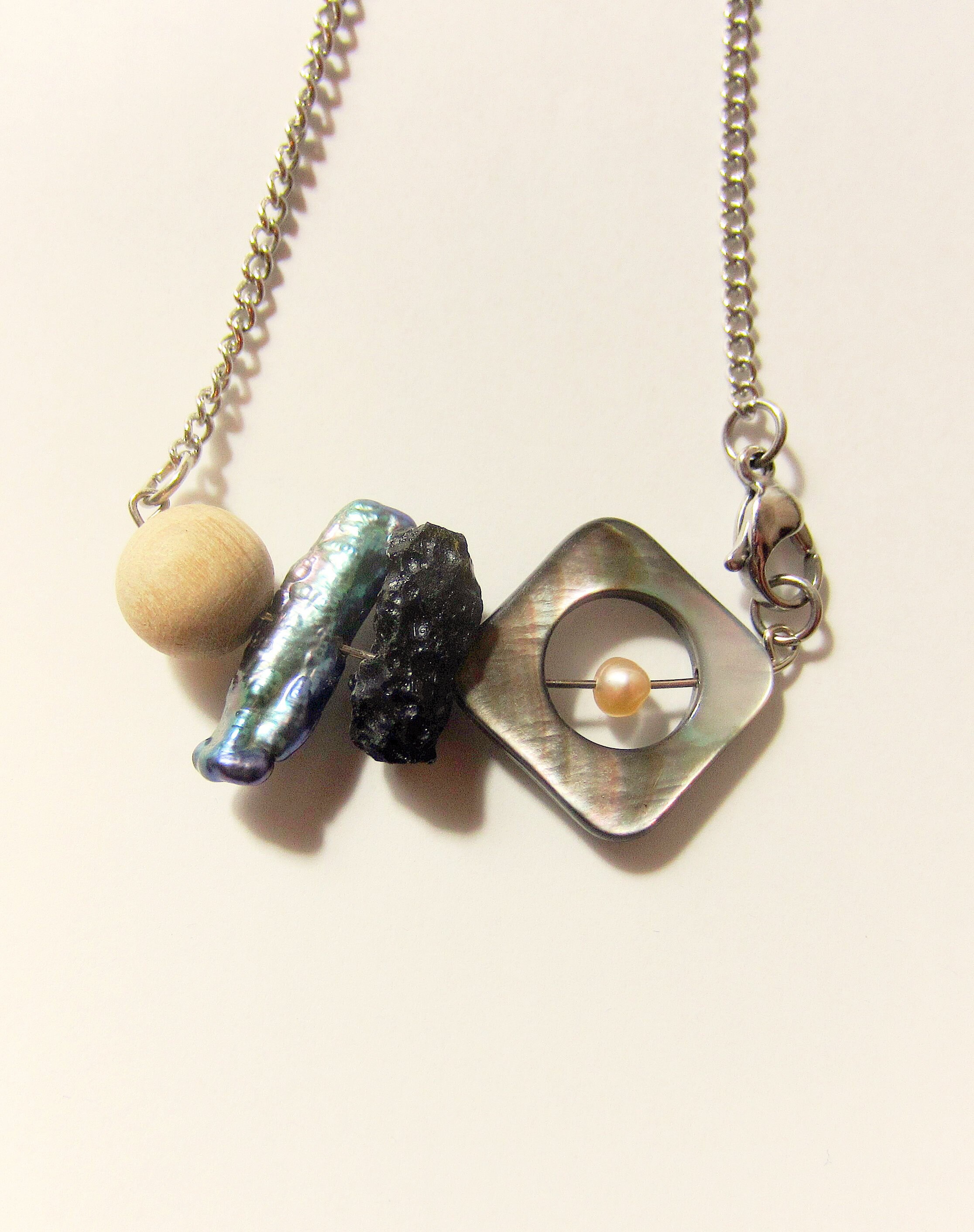 Meteor Necklace, Meteorite Necklace, Moldavite, Unique, Peacock Pearl ...