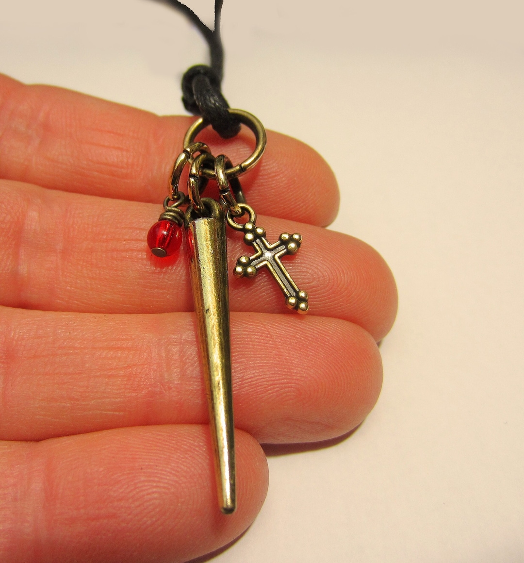 Buffy Cross Spike Necklace With Blood Drop Stake Pendant Fully ...