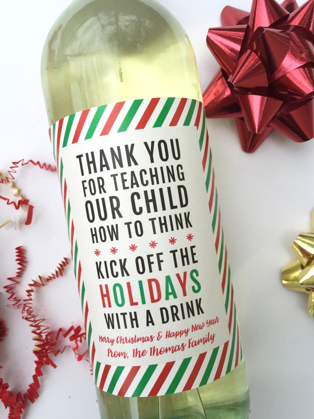Christmas Teacher Gift Wine Label Teacher Wine Label Teacher Thank You ...