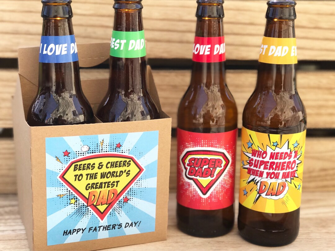 Super Dad Beer Bottle Labels, Fathers Day Gift Superheroes, Superhero ...