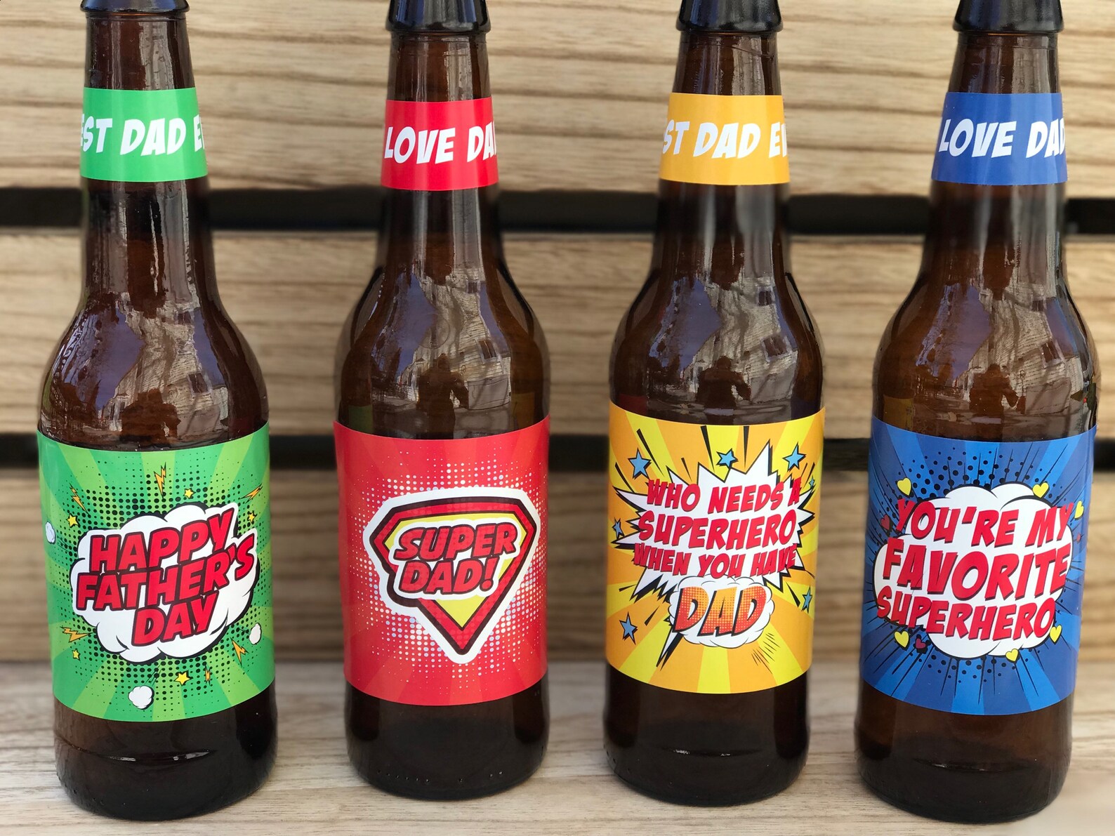 Super Dad Beer Bottle Labels Fathers Day Gift Superheroes - Etsy