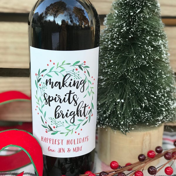 Merry Christmas Wine Labels - Etsy
