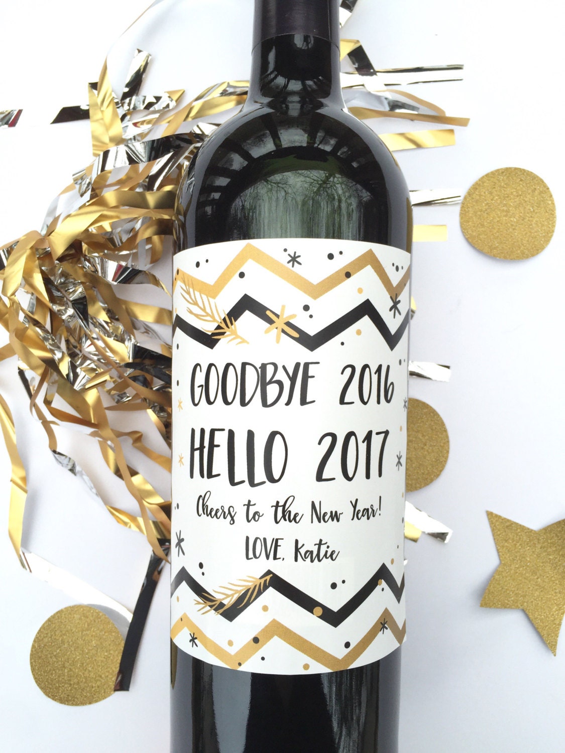 New Year's Wine Label Goodbye 2016 Hello 2017 Party Favor | Etsy